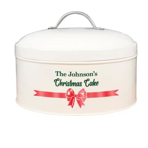Personalised Airtight Christmas Cream Cake Tin with Red Bow, Hand ...