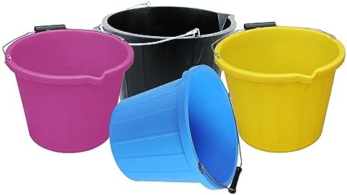 M1SS Set of 4- Plastic Builders Bucket 3 Gallon 14 Litre Water Mixing ...