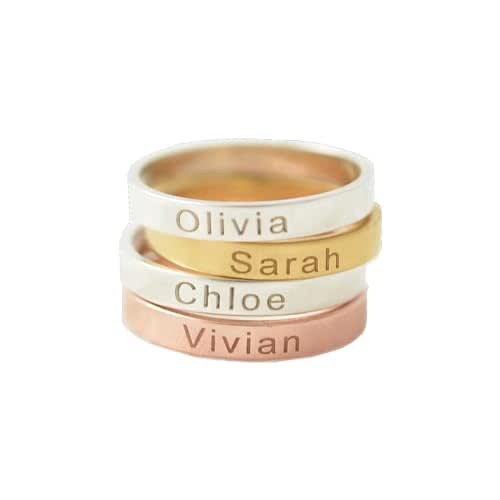 Amazon.com: Custom Sterling Silver Name Ring • Stackable Ring ...