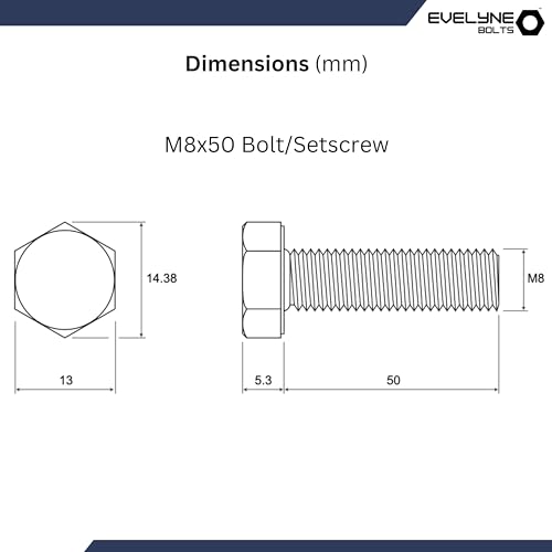 M8 Nut, Bolt & Repair Washer Set. 10 pack M8x50 Bolts, M8 Nuts & M8x30 ...