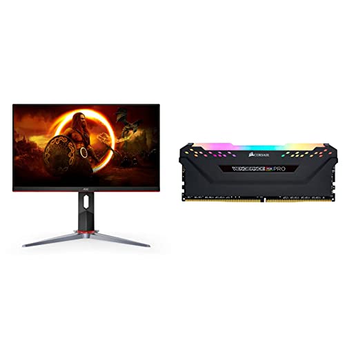 AOC 24G2 24" Frameless Gaming IPS Monitor, Black/Red & Corsair ...