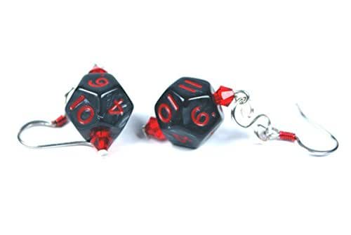 Amazon.com: Black Pearl D12 Dice Earrings with Red Swarovski crystals ...