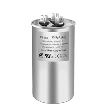 35/5 uF 35+5 MFD 370V or 440V Dual Run Start Round A/C Capacitor, 35 5 uF 370 440 Volt VAC ...