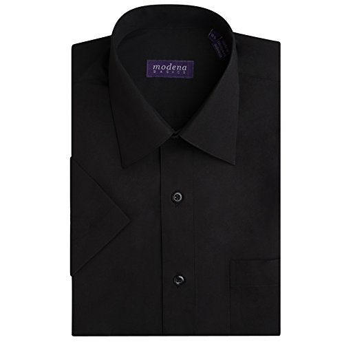 Buy Modena Men's Short Sleeve Solid Dress Shirt - Black - 20 Tall at ...