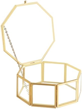 Amazon.com: Sanllusit Glass Vintage Jewelry Box, Octagon Gold Jewelry ...