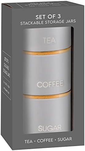 New Stackable Tea Coffee Sugar Storage Jars 3Pk Round Food Canisters ...