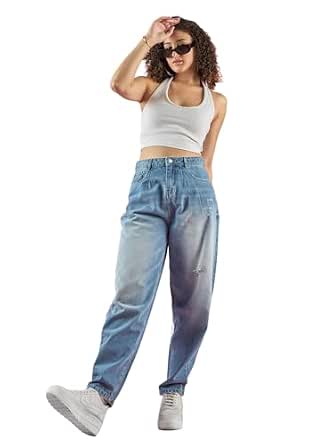 Buy LYMI LABEL Women Light Blue High-Rise Mom Fit Jeans at Amazon.in