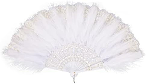 1920s Vintage Feather Fan Embroidered Flower Marabou Feather Fan ...