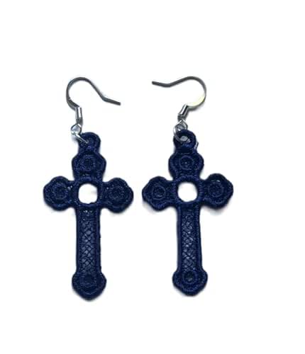 Amazon.com: Handmade Embroidered Cross Earrings for Women, Blue ...