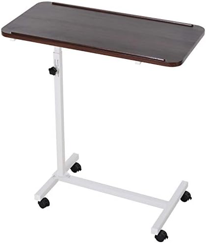 HOMCOM Height Adjustable Over Bed Table with Wheels, C Shaped Laptop ...