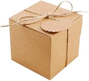 Anyasen 50 pcs Kraft Paper Gift Box Cardboard Box with Jute for Wedding ...