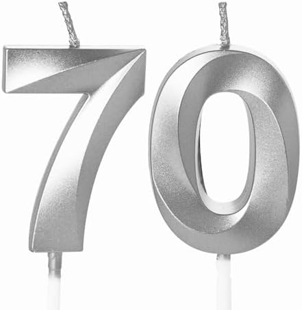 Silver 70th Birthday Candles Number for Cake - Toppers for 70 Year Old ...