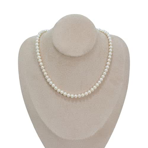 Lovindz Collar de Perlas Naturales, Collares de Perlas para Mujer ...