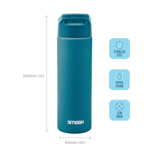 Smash Stainless Steel Drink Bottle with Flip Top Lid and Straw – Teal ...