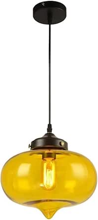 Industrial Vintage Yellow Glass Pendant Lighting - 1-Light Farmhouse ...