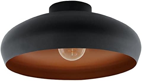 Britalia Matt Black & Copper Inner Vintage Round Dome Flush Ceiling ...