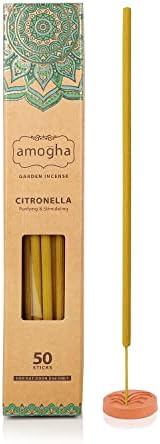 Amogha Citronella Garden Incense Sticks with Terracotta Holder,50 ...