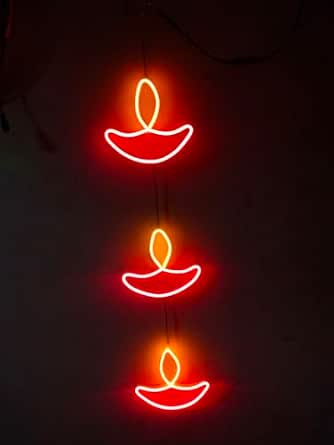 Buy Diya Shape Neon Brighter LED Light 6 inch Wall Decor Art for Diwali ...