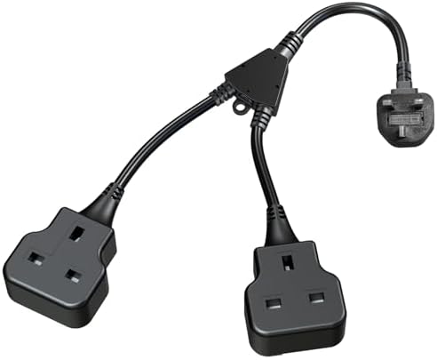 2 Way Extension Lead with Short Cable (Plug Included), 2-in-1 Double ...