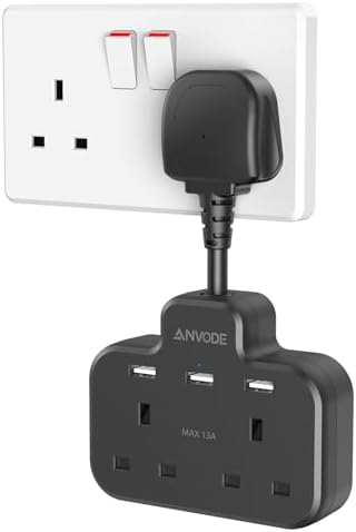 Double Plug Adaptor with USB, 2 Way Wall Adapter with Short Extension ...