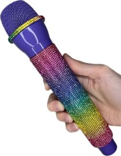 Rainbow Rhinestone Fake Microphone Sparkly Prop Toy for Lipsyncing ...