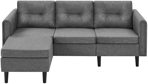 Yaheetech Modern 3-Seater Sofa with Ottoman Fabric Upholstered Sofa ...