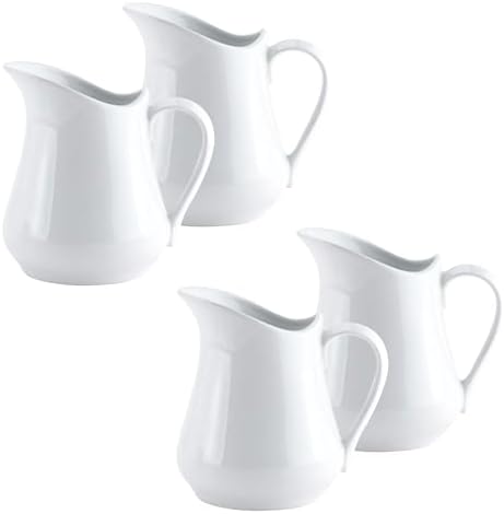 BEELUKY 4 PCS Small Milk Jug 80 ml White Ceramic Mini Milk Jug Creamer ...