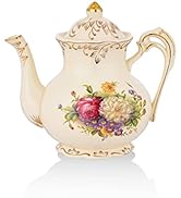 Amazon.com | CHILDIKE European Ceramic Teapot, 35 OZ/4 Cup Ivory ...