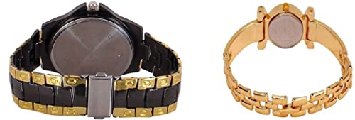 Buy Azon Black Color Dial Black Gold Color Metal Gold Belt Diamond ...