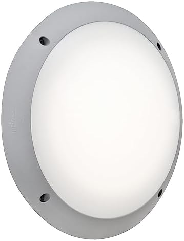 Britalia Grey Outdoor Modern Round Flush Bulkhead Wall Light with Opal ...