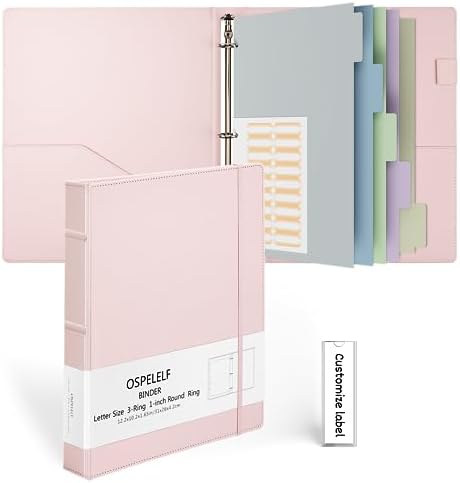 Amazon.com : HAOQINA Pink 3 Ring Binders 1 Inch 5 Dividers with Tabs ...