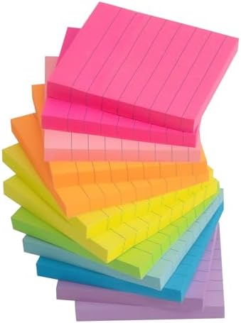 Amazon.com : 12 Pads Lined Sticky Notes 3x3 in, 80 Sheets/Pad, 8 Bright ...