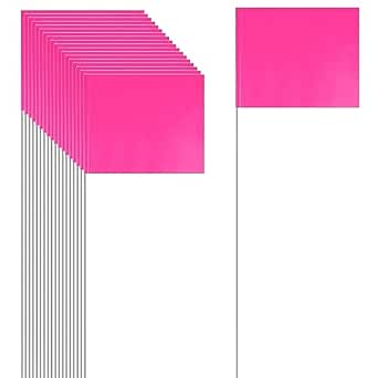 50 Pack 4.92"x3.81" Marking Flags Pink with 15.3" Steel Pole Yard ...