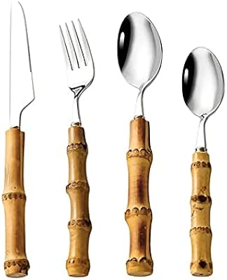 Amazon.com | Bamboo Tableware Set 18/8 Stainless Steel Cutlery Set ...