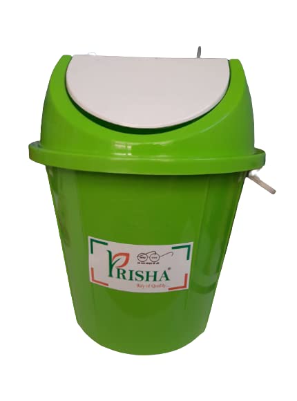 Plastic Medium Size Swing Lid Garbage Waste Dustbin (30 Liters, Green ...