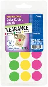 Amazon.com : BAZIC Assorted Color 3/4" Round Label (306/Pack) Case Pack ...