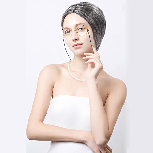 MIVAIUN 5 Pcs Old Lady Costume Cosplay Set, Old Lady Granny Wig, Silver ...