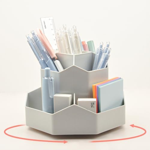 Rotating Pen Holder for Desk - 360 Degree Desk Stationary Organiser ...