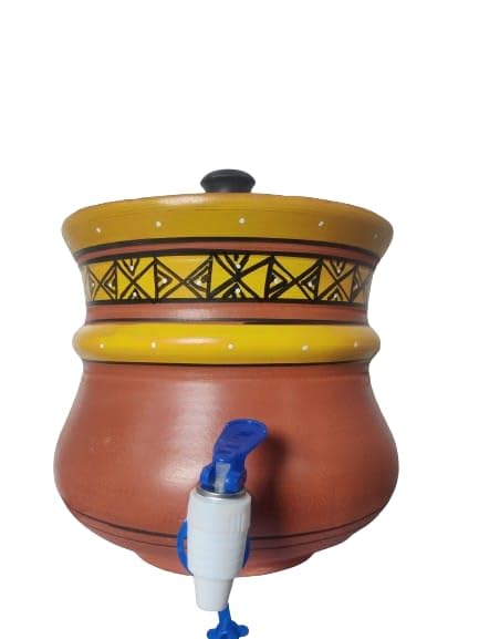 Traditional Elegance Clay Water Pot - Hand-Painted Yellow Design ...