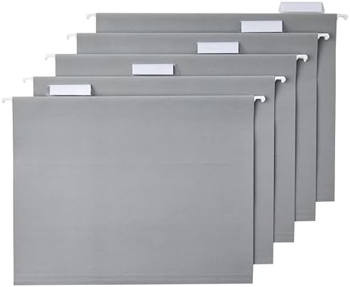 Amazon Basics Sturdy Hanging File Folders, Letter Size, Gray, 25-Pack