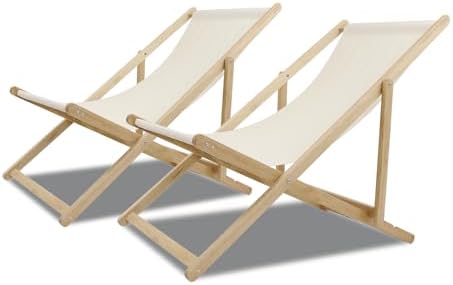 Amazon.com: ketive Canvas Sling Chair Set of 2, Outdoor Wooden Patio ...
