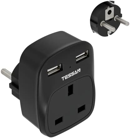 UK to European Plug Adapter, VINTAR 2 Way Grounded Schuko Europe Travel ...