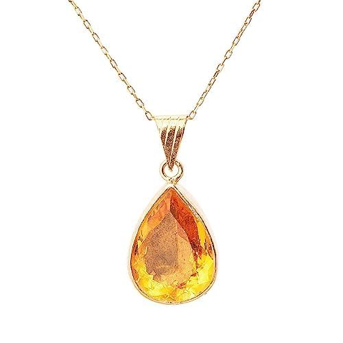 Amazon.com: Yellow Topaz Necklace, Yellow Topaz Woman Pendant. Pear ...