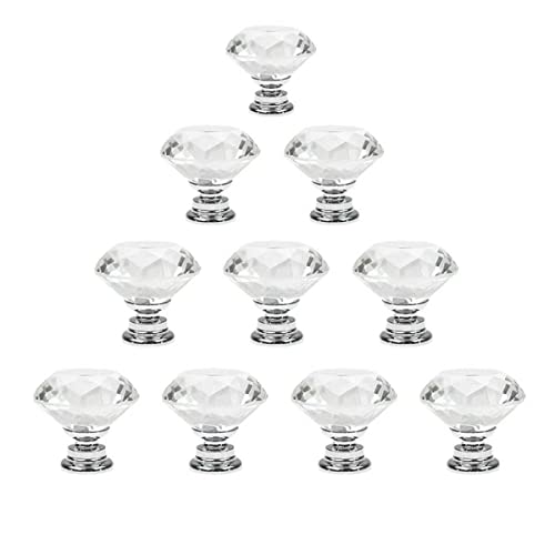 Mnixy 10 x 30mm Clear Cut Crystal Glass Door Handles Kitchen Cabinet ...