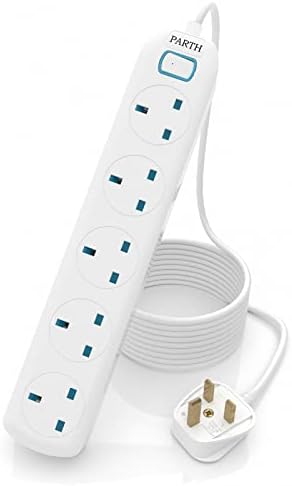 PARTH 5 Gang Extension Lead 5M Cable Surge Protected UK Plug Extension ...
