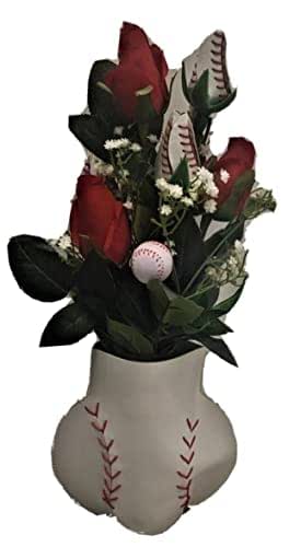 Amazon.com: Baseball Rose Floral Arrangement 4 Baseball Roses 2 Red ...