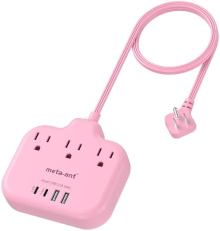 Amazon.com: 6 USB(3 USB C) Pink Power Strip- 5Ft Pink Extension Cord ...