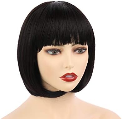 Amazon.com : SWACC 10 Inch Short Straight Bob Wig with Bangs Synthetic ...