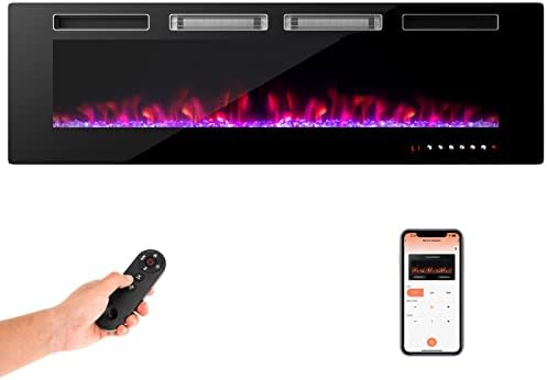 COSTWAY Ultra-Thin Electric Fireplace 50-inch Wide, 750W/1500W Wall ...