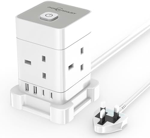 Cube Extension Lead with USB Slots, 4 Way Multi Plug with 2 USB A and 1 ...